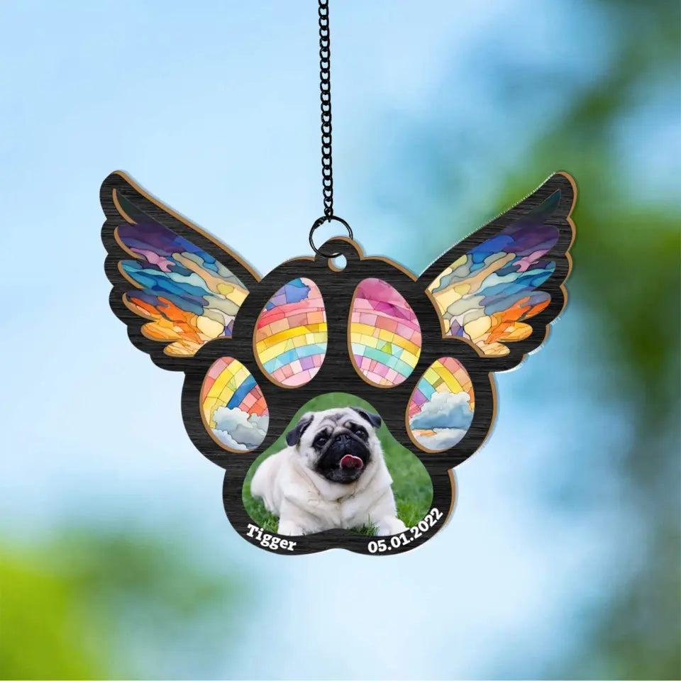 Personalized Dog Paw with Wings Photo Suncatcher Ornament, Custom Memo ...