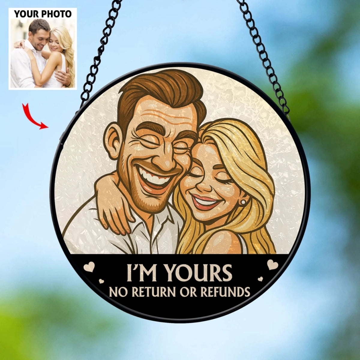 Custom Caricature Portrait from Photo Stained Glass Window Hanging Sun ...