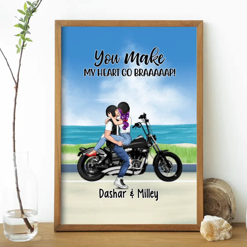 Kissing Motorcycle Couple - Personalized Poster For Him, For Her, Moto ...
